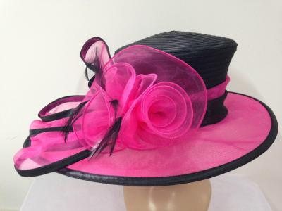 Cina Banda elastica cappello nero/fucsia dell'organza dentro con la guarnizione dell'organza per la chiesa in vendita