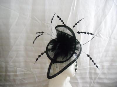 China Unique Black Ladies Fascinator Hats Feather Trimming , Sinamay for sale