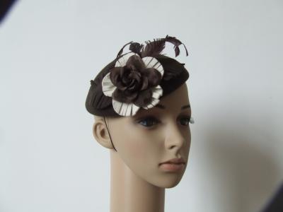 China Black Ladies Wool Felt Beret Fascinator Hats Flower Trim for party for sale