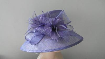 China Purple Classical 2 Layer Sinamay Ladies' Hats For Party , Elegent Bow Feather Flower for sale