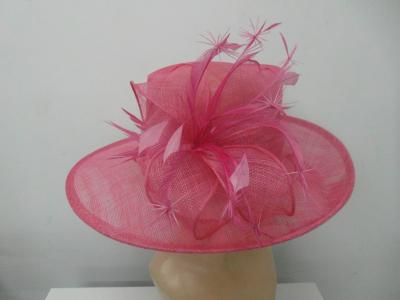 China Pink Elegant Party Ladies Sinamay Hat With Nice Rolled Edge Curl For Normal Day for sale