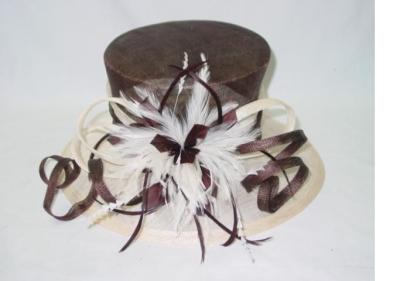 China Fashion Big Crown Ladies Sinamay Hat For Carnival Trimmed With Coque Feathers Combo for sale