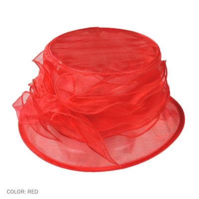 Cina Packable rosso e cappello sgualcibile dell'organza del poliestere di modo per le donne con la fascia del raso in vendita