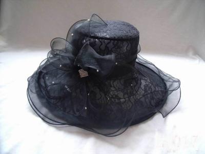 Cina Cappello nero dell'organza della chiesa delle signore con il tessuto del pizzo, fermaglio della perla per il partito, occasione speciale in vendita