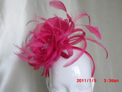 China Custom Pink Ladies Fascinator Hats , Sinamay Stripes With Soft Ostrich Feathers for sale