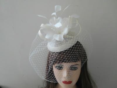 China Comfortable Small White Ladies Fascinator Hats Bridal Headwear , Sinamay Stripe for sale