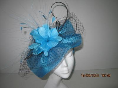 China Navy Blue Fashion Ladies Fascinator Hats With Veiling Feather Flowers Veiling for sale