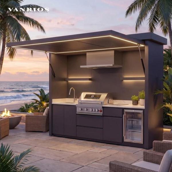 Quality Five Burner Gas Outdoor Kitchen Bbq Pod Waterproof Solid Perimeter Panel Multiple Size for sale
