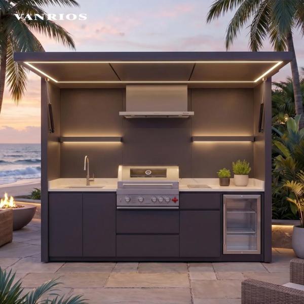 Quality Five Burner Gas Outdoor Kitchen Bbq Pod Waterproof Solid Perimeter Panel for sale
