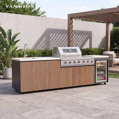 China High Output Gas Outdoor BBQ Kitchen Set Hand Brushed Wood Look for sale