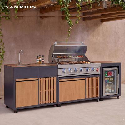 China Luxury Modular Outdoor Kitchen Island Weather Resistant SUS304 Stainless Steel Gas Grill Integration for sale