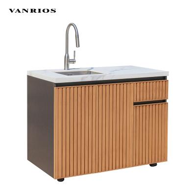 China Hand Brushed Aluminum Outdoor Kitchen Cabinet With Rock Plate Surface for sale