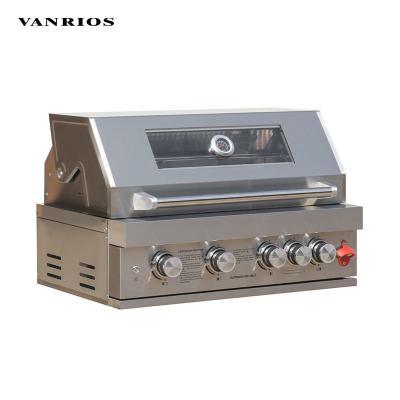 China Stainless Steel 4 Burner BBQ Grill Built In Gas Grill With Rear Burner for sale