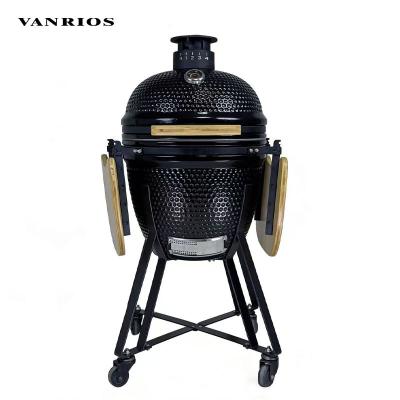 China Charcoal Smokers Grill 21 Inch Kamado Ceramic Bbq Grill With Rolling Cart & Side Shelves for sale
