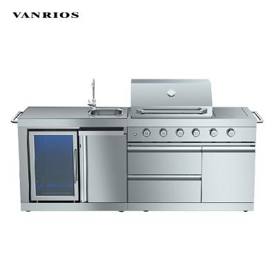 China Mobile Outdoor Kitchen Grill Set With Sink & Refrigerator Bbq Kitchen Set for sale