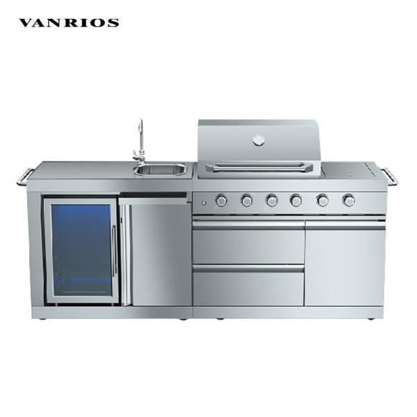 Quality Mobile Outdoor Kitchen Grill Set With Sink & Refrigerator Bbq Kitchen Set for sale