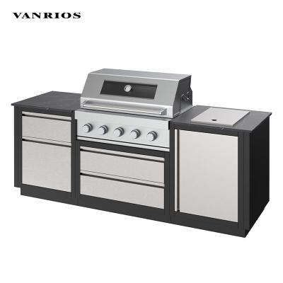 China Refined Stainless Steel Prefabricated Outdoor Kitchen Islands With Professional Grill System for sale
