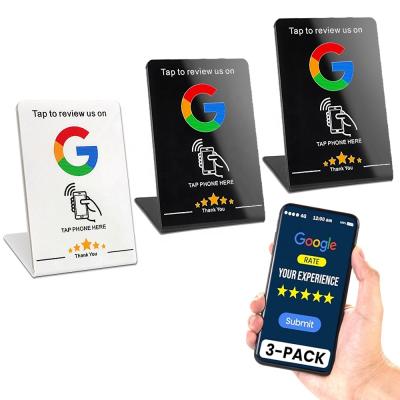 China Custom Plastic Google Review NFC Stand Printing Acrylic Restaurant Table Display Stand For Resterant & Hotel for sale