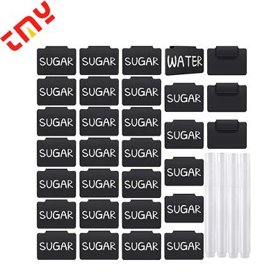 China Custom Plastic Kitchen Pantry Basket Labels Clips With Holder Rewritable Removable Black Labels For Storage Bin for sale