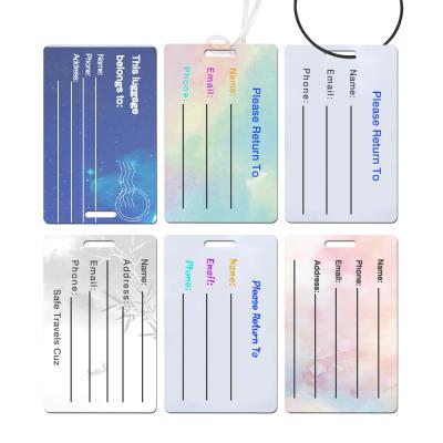 China Custom PVC Hard Plastic Luggage Tag With Loop Rope UV Print Airline Cruise Travel Wedding Favor Thick Waterproof Writable Labels for sale