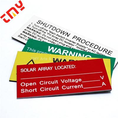 China Customize Engraved Plastic Abs Solar System Panels Warning Label Kit Tag High Voltage Pv Warning Safety Strong Self-Adhesive for sale