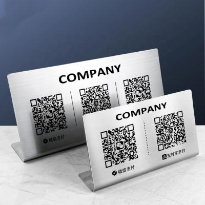 China Custom Personalized Metal Display Tags Engraved And Printed Custom Qr Code For Restaurant Cafe Table Menu for sale