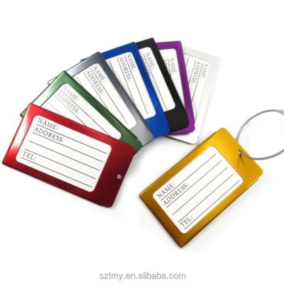 China Custom Personalized Metal Luggage Tag with Wire Lightweight Anodized Laser Engraved For Suitcases for sale