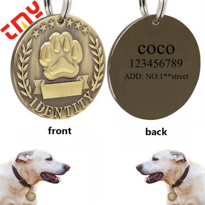 China Custom Rectangular Round Zinc Alloy Dog Tag With Dog Paw Foot Print Identity Pet Tags for sale