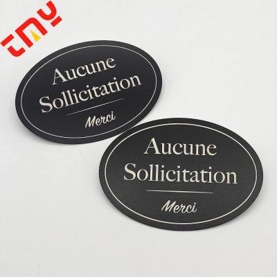 China Custom Metal Business Plaque Tag Laser Cut Outdoor Garage Blank Silver Logo Black Frosted Sign for sale