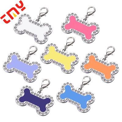 China New Design Crystal Dog Tag Colorful Cute Bone Shape Metal Id Tag Pet Tag With Rhinestone for sale