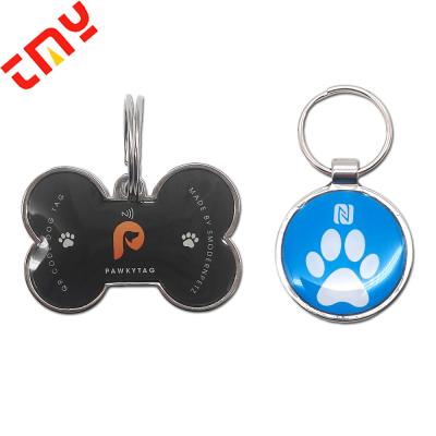 China Custom Printed Wearable Metal QR Code Pet Cat ID Name NFC Dog Tag Smart Wireless Round Tag for sale