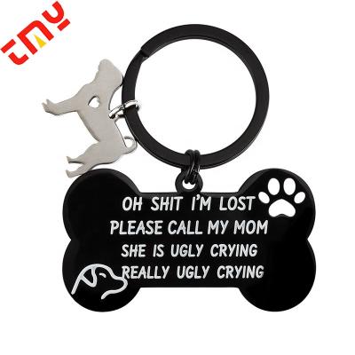 China Customized Pet Dog Tag Pendant Key Chain Stainless Steel Blank Black Laser Engraved for sale