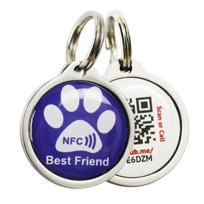 China Custom Printed Washable Qr Code Epoxy Dog Metal NFC Pet Tags With NFC Chip For Animals for sale