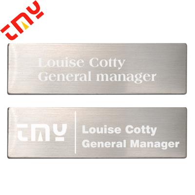 China Custom Staff Employee Metal  ID Name Tag Badge With Laser Engraving And Magnetic Holder for sale