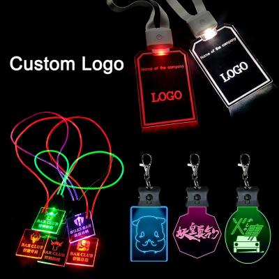 China Custom Bar Concert Festival Work ID  Business Card Acrylic LED Light up Name Tag Badge With Lanyard for sale