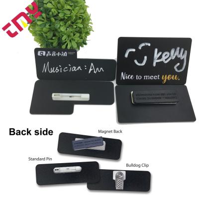 China Custom Wholesale High Quality Hotel Employee Teacher square Round Blank Writable Reusable Magnetic Plastic Chalkboard Name Badge for sale