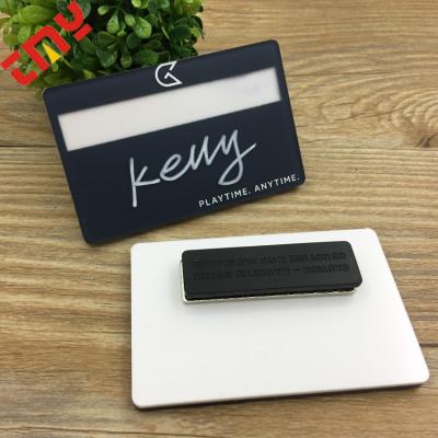 China Custom Blank Plastic PVC Acrylic Reusable Window Badge Safety Pin Name Tag With Magnet for sale