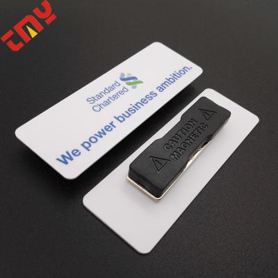 China Custom Personalized Printed PVC Plastic Recycle Material Name Badge With Magnetic Or Pin Back for sale