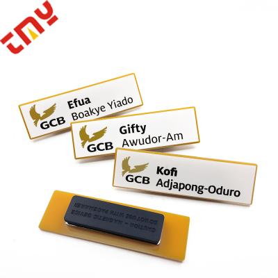 China Custom Pvc Plastic Acrylic Staff Name Badge With Magnet Pin Clips on Back Side for sale