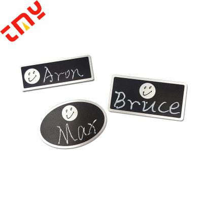 China Custom Shape Smiley Face ABS Material Plastic Nametag Blackboard Resurable Chalkboard Name Badges for sale