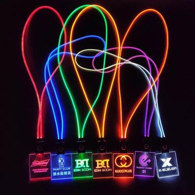 China Custom Bar Concert Festival Work ID Business Card Luminous Acrylic LED Flashing Light up Name Tag Badge With Lanyard for sale