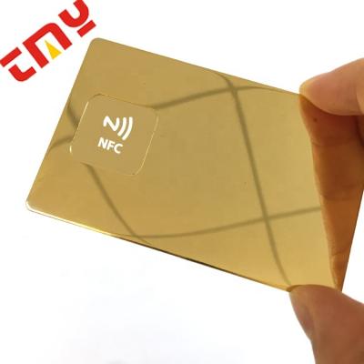 China Customized Logo 24Kt Gold Metal Business Card With NFC Chip Steel Printing Engraved Card for sale