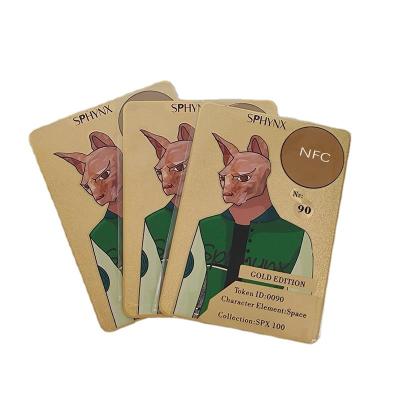China 2023 Hot Sale 100 Designs Anime Cartoon Gold SPHYNX Metal Plated Playing Game Cards 215 NFC Business Card for sale