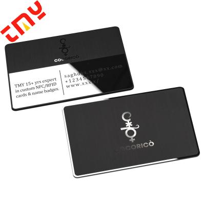 China Custom Black Metal Mirror Business Name Card New Style Factory Price Luxury Reversed Etch Raised Logo for sale