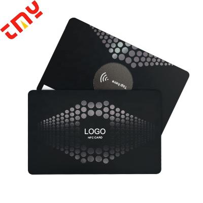 China Customized Logo High Quality Luxury Black Matte Blank Smart Chip Stainless Steel NFC 216 Metal Business Card With Gift Box for sale
