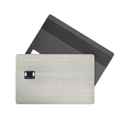 China Custom Laser Sliver Blank Contactless Metal Nfc Credit Card With Chip Slot and Magnetic Stripe for sale