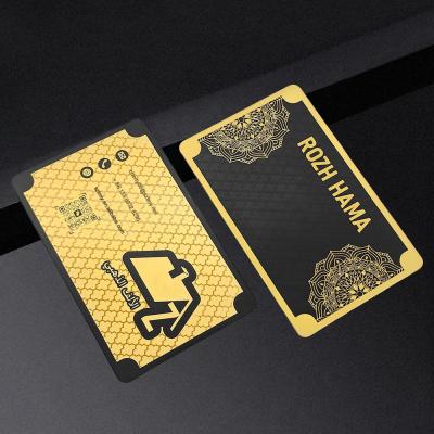 China Personalized Luxury Black Visiting Business Card Gold Metallic Credit Card Printing Custom With Logo and Qr Code for sale