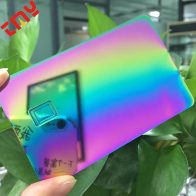 China TMY New Wholesale Chameleon Chrome Laser Engraved Stainless Steel Blank Metal Credit Card Rainbow with EMV Chip Slot for sale