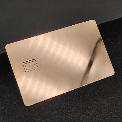China Newest Brushed Rose Gold Luxury Custom Metal Credit Card Wallet Business Card With Chip Slot Etched for sale