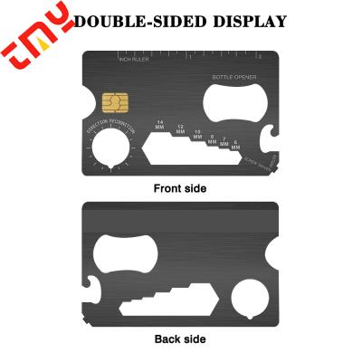 China Custom Multifunctional Brushed Stainless Steel Outdoor Emergency Survival Tools Credit Card Bottle Opener With Emv Chip Slot for sale